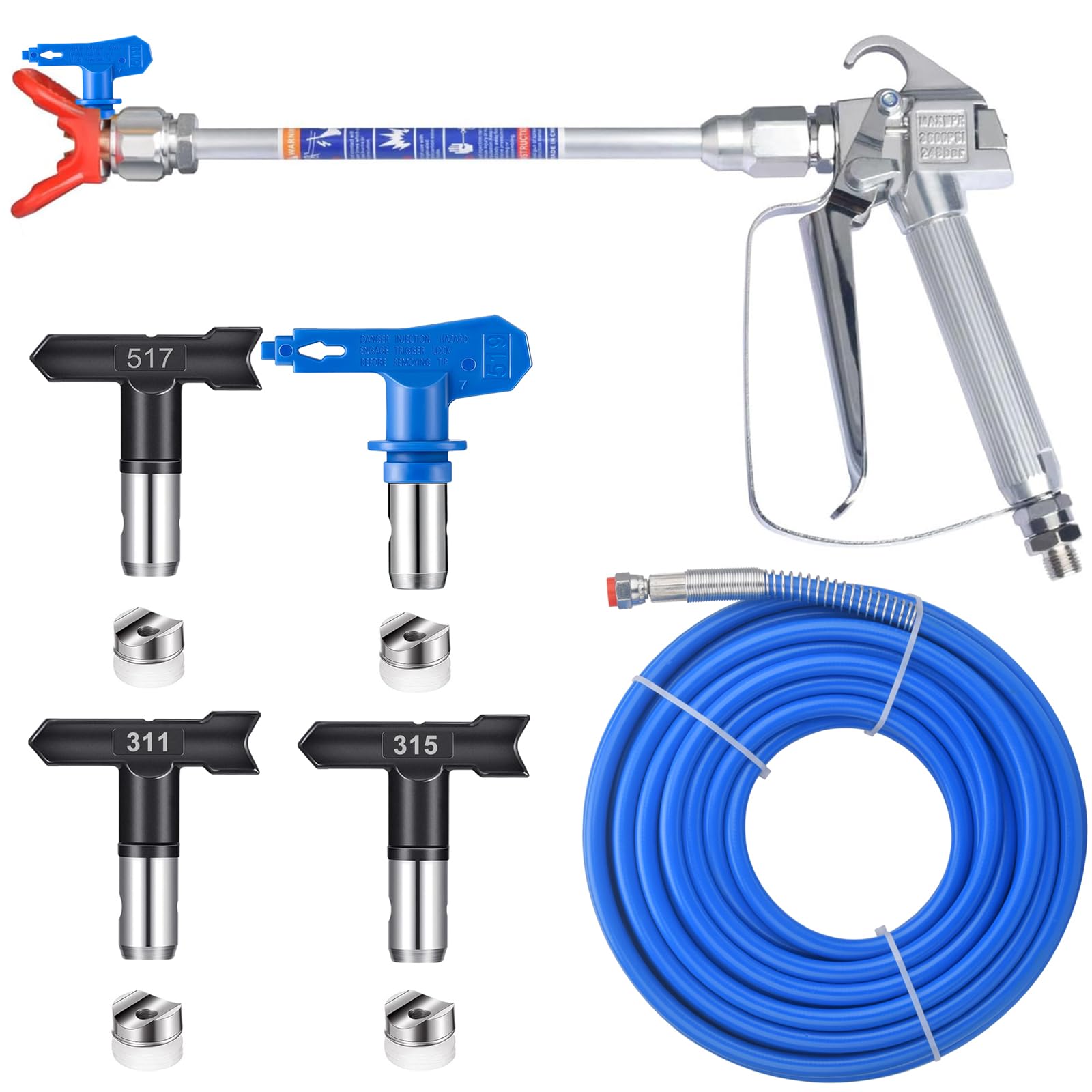 JWGJW Airless Paint Sprayer Gun 50 Feet Airless Hose Blue 10 Inch Spray ...