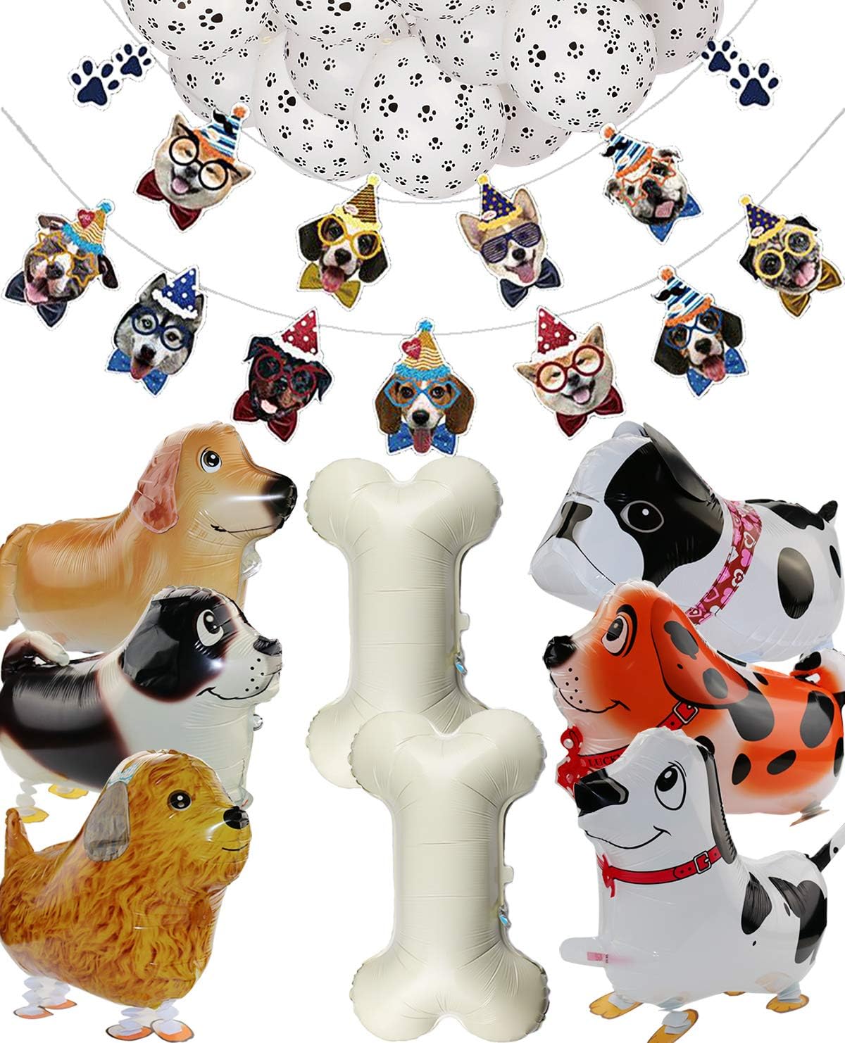 Dog Theme Birthday Party Supplies, 2 Set Dog Face Party Banner 6 Pcs ...