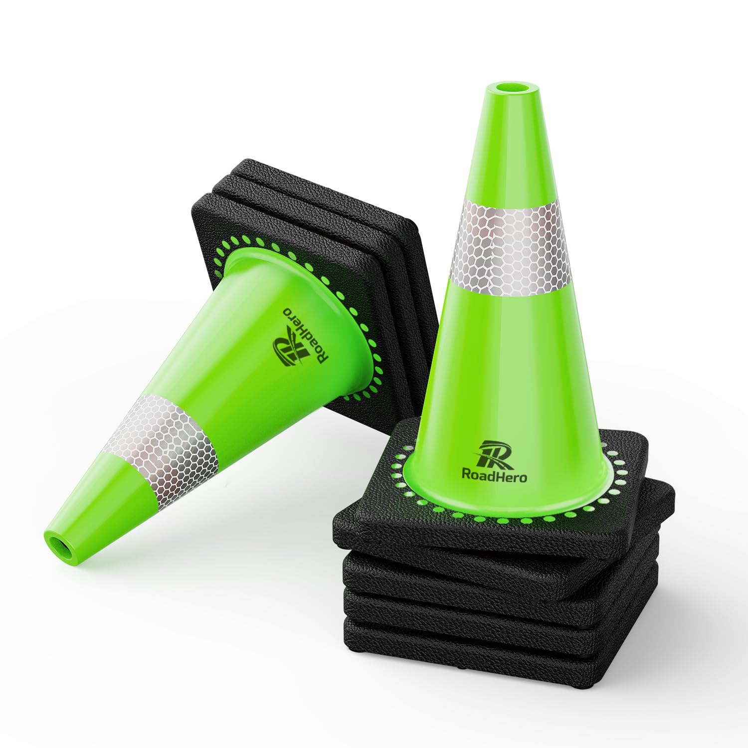 RoadHero 8 Pack Traffic Safety Cones 18 Inch with Black Weighted Base ...
