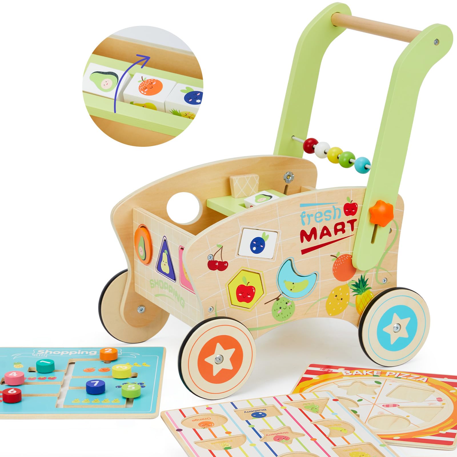 Wooden Baby Walker, Baby Push Walker for 1-3, Toddler Shopping Cart for ...