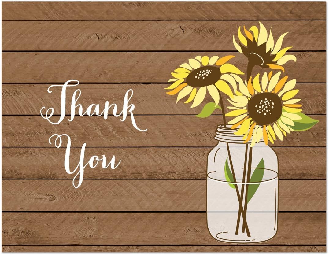 Sunflower Rustic Thank You Cards - Printable Cards