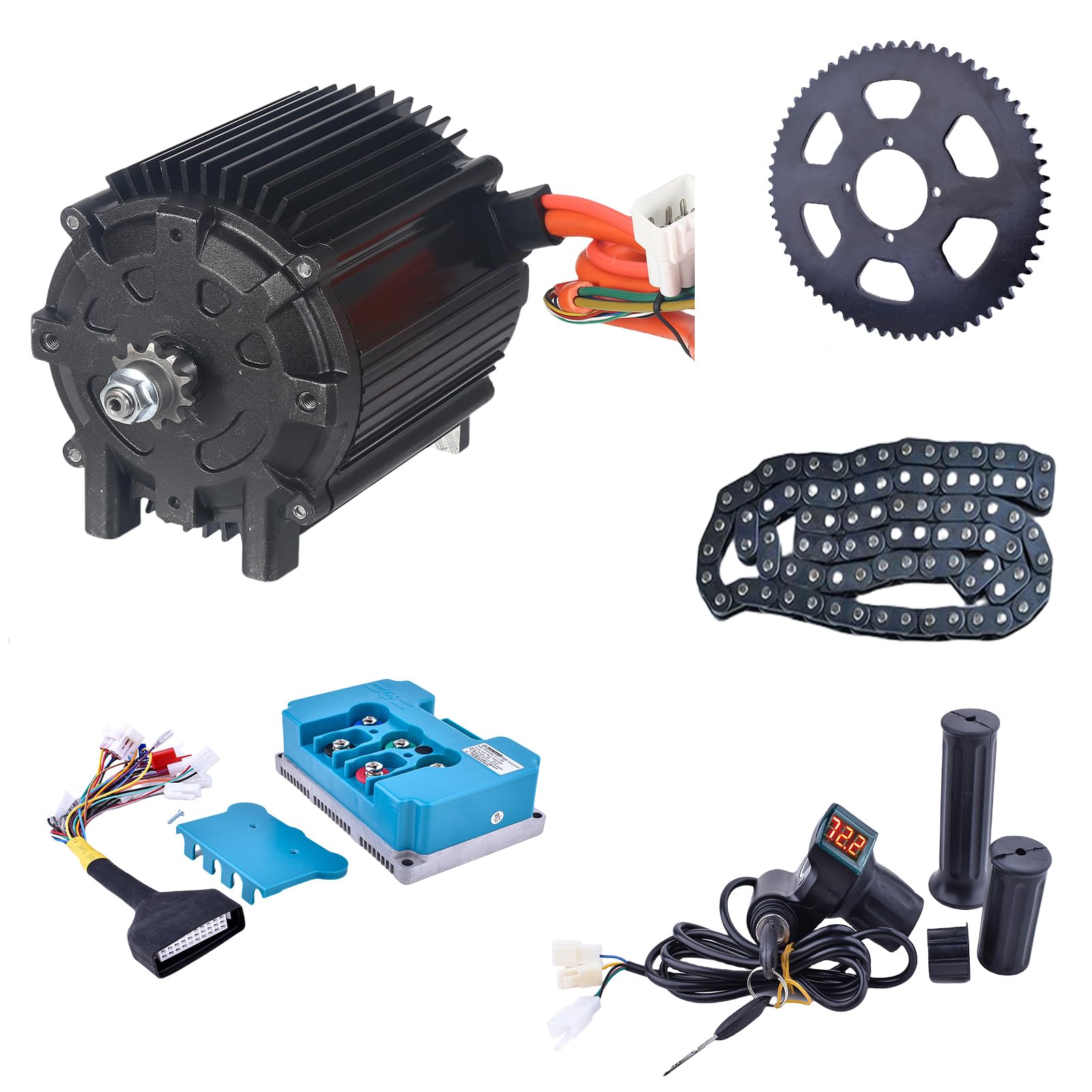 Kunray 72V 5000W Electric Brushless DC Motor Kit Temperature Sensing Motor Electric Go Kart ...