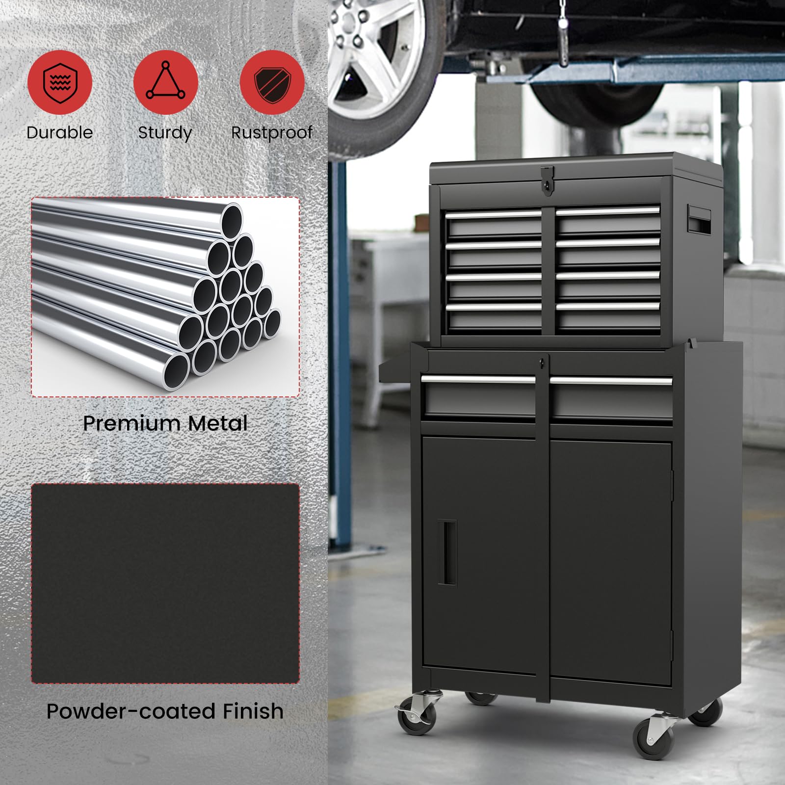 Husky 4-Drawer Rolling - Lockable Tool Cabinet With Removable Top Box ...