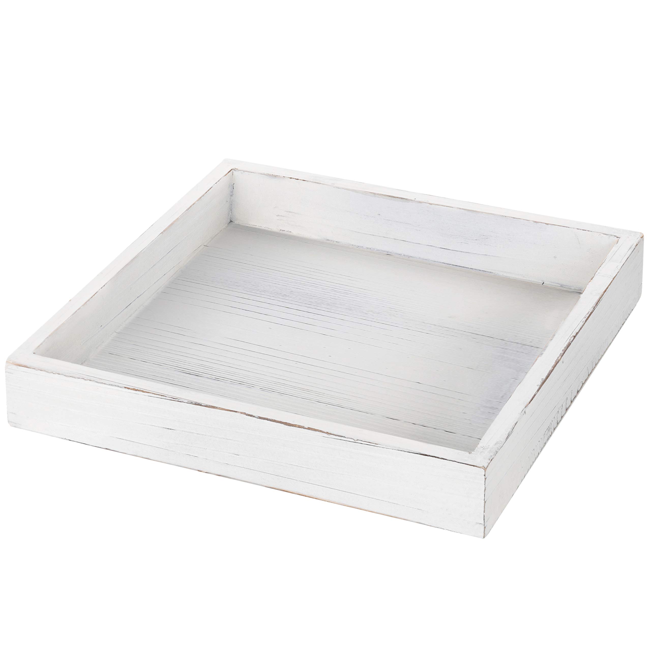 MyGift 10-Inch Square Vintage White Wood Serving Tray