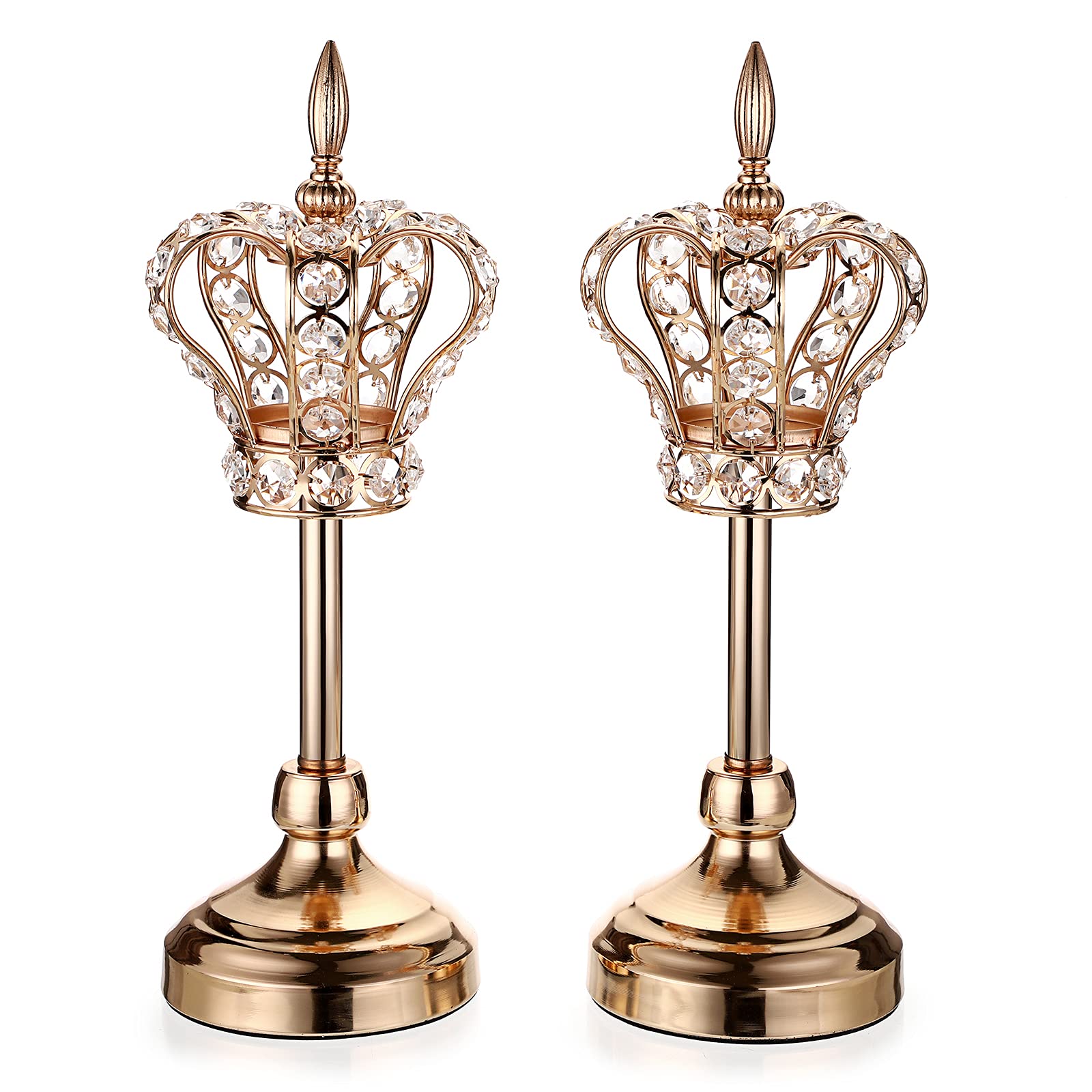 OwnMy 2PCS Crystal Crown Candlestick Holders Tea Light Holders Metal ...