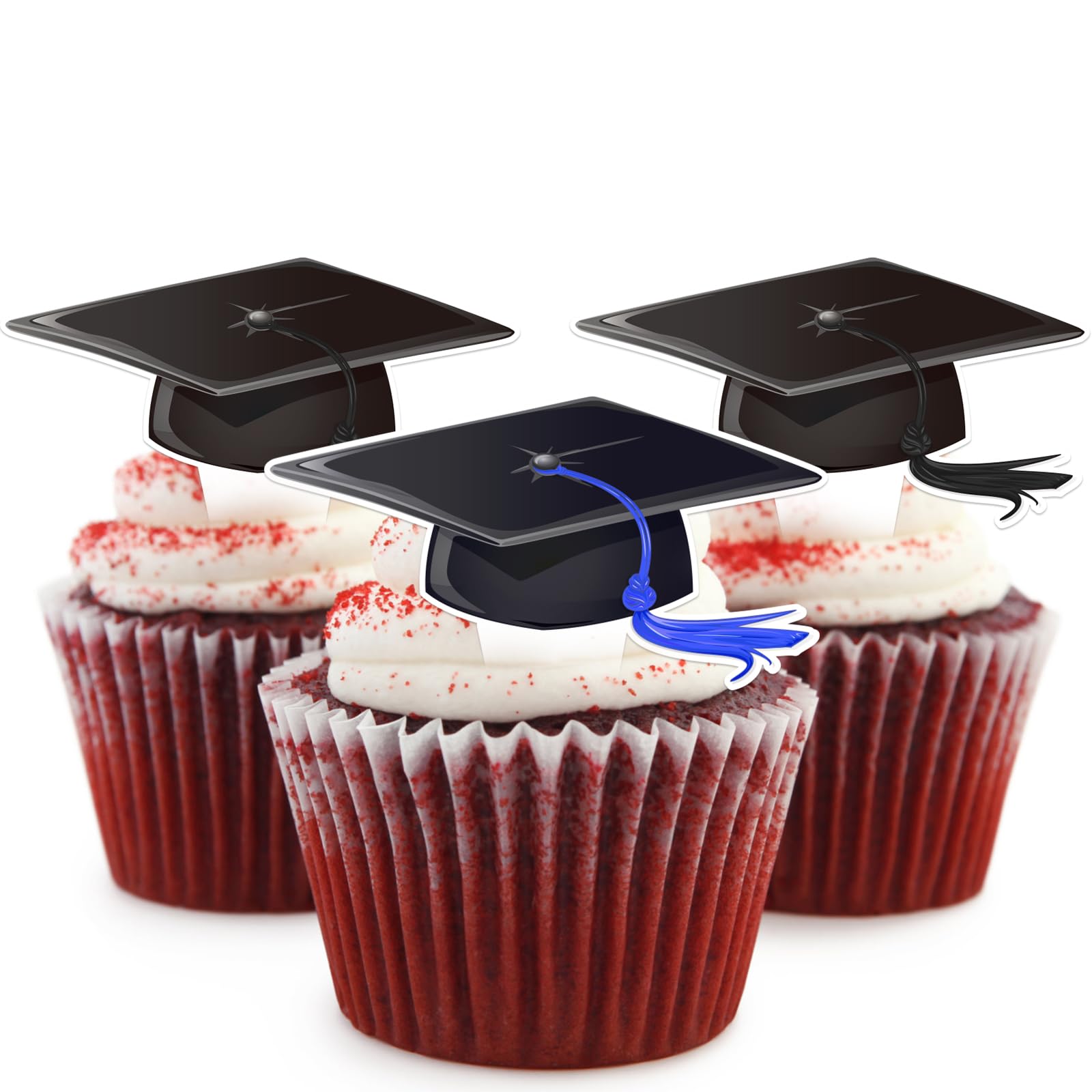 48Pcs Graduation Cap Cupcake Toppers, Grad Cap Cake Toppers, Class of ...