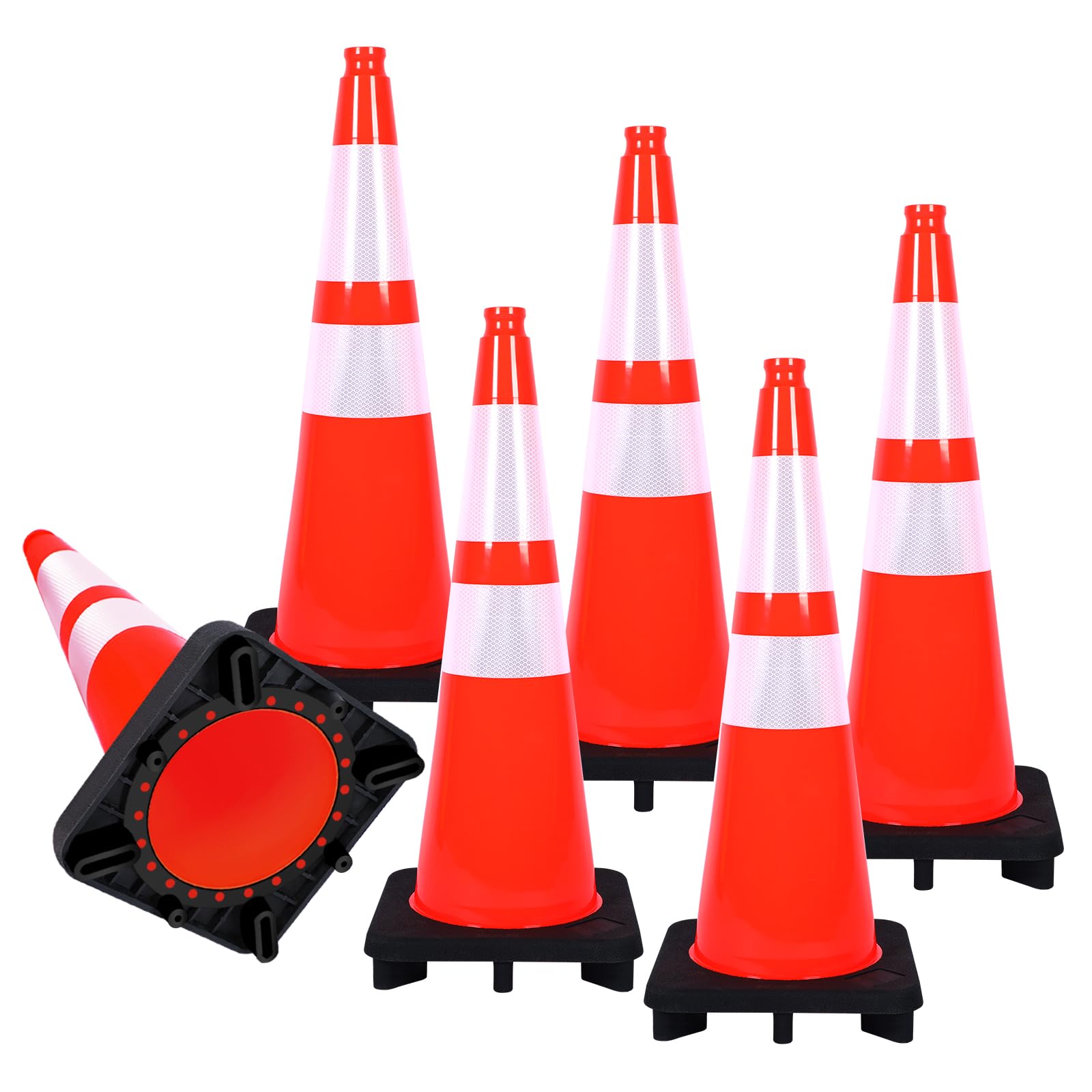 Traffic Cones 28 inch 6 Pack Heavy Duty Safety Cones Orange with ...