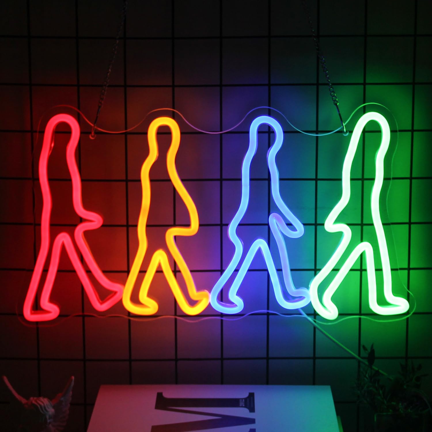 Rock Band Neon Sign Four People Walking Neon Lights for Bedroom Music ...