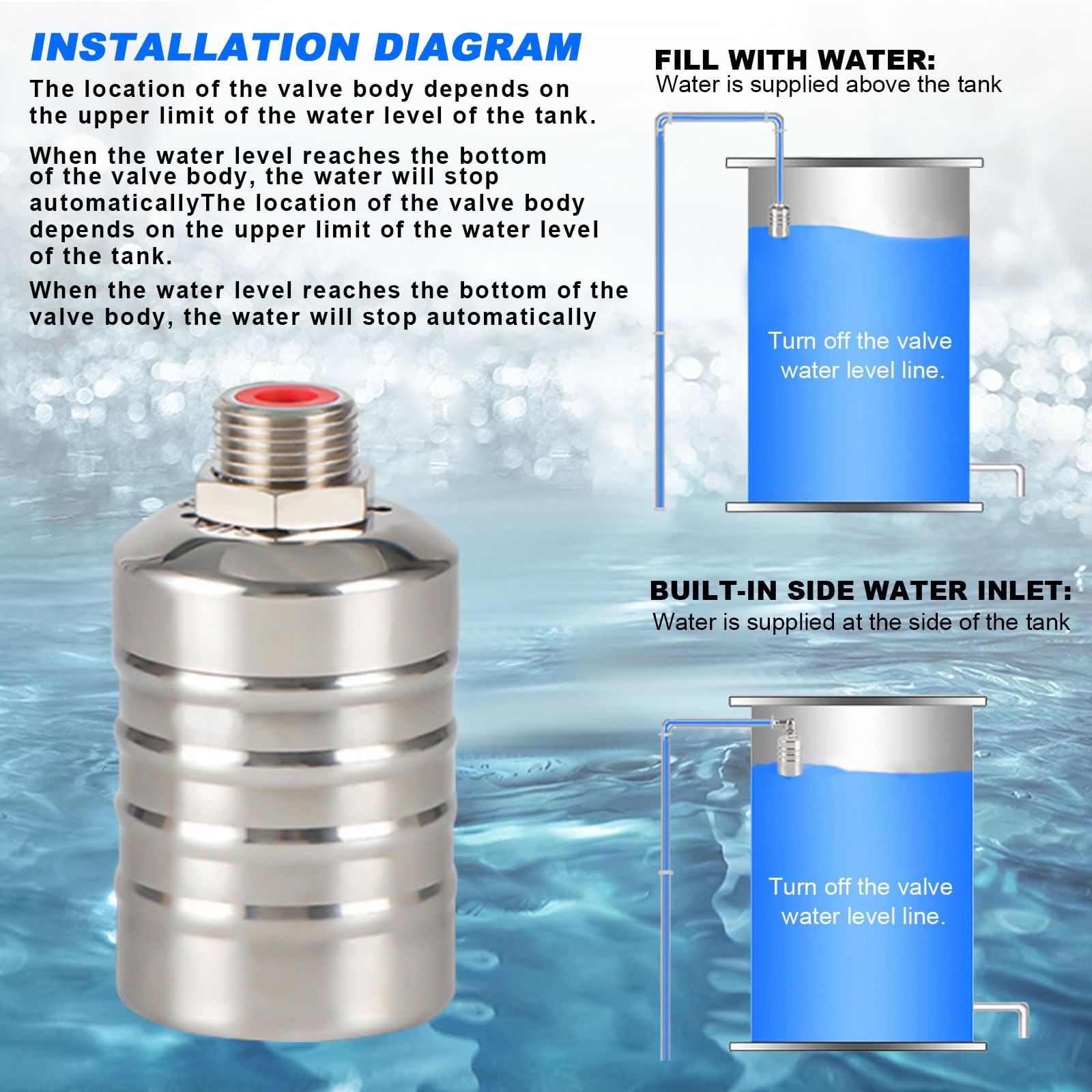 304 Stainless Steel Fully Automatic Water Level Control Float Valve, 1/ ...