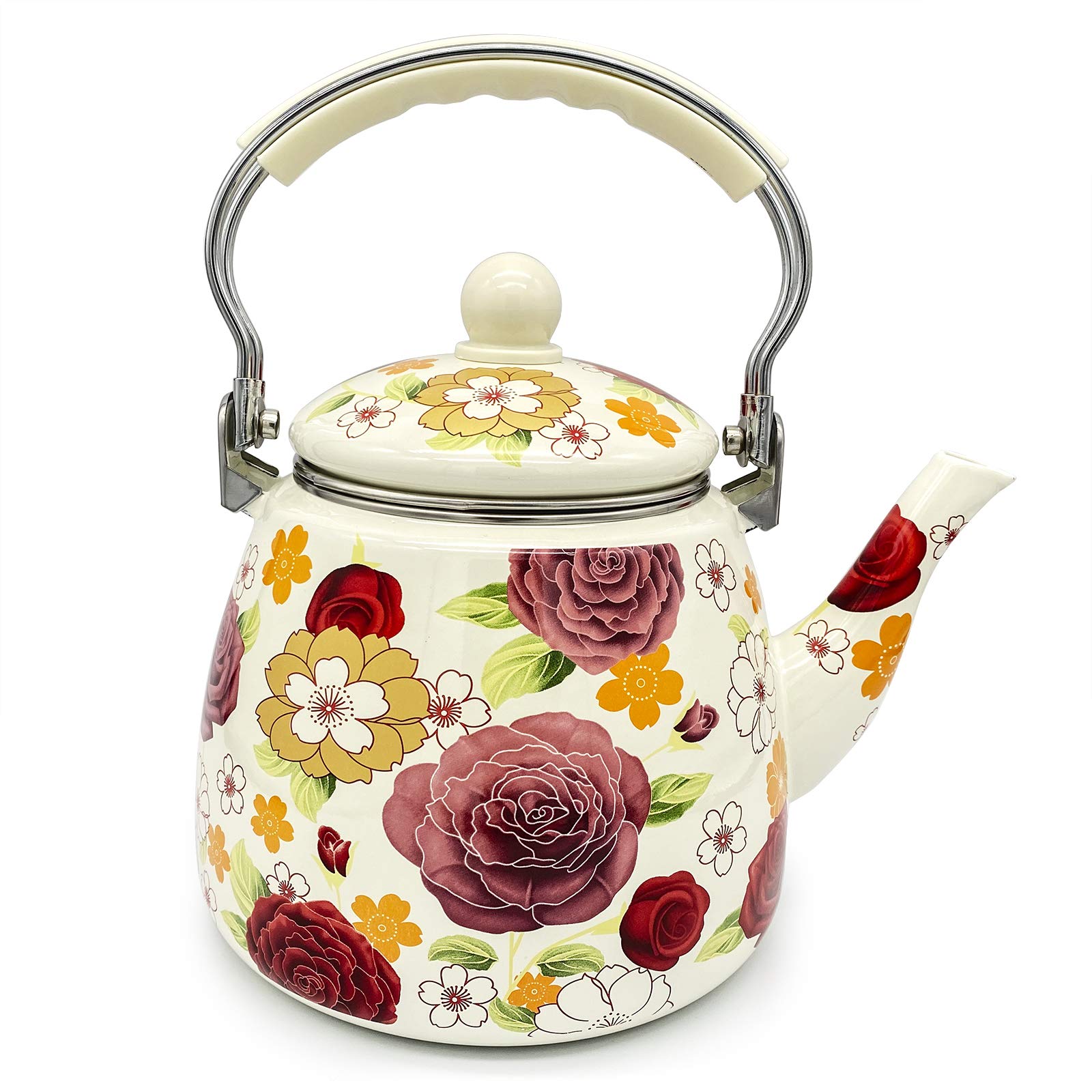 Floral Ceramic Enamel Teapot Tea Kettle for Stovetop,Large Porcelain ...