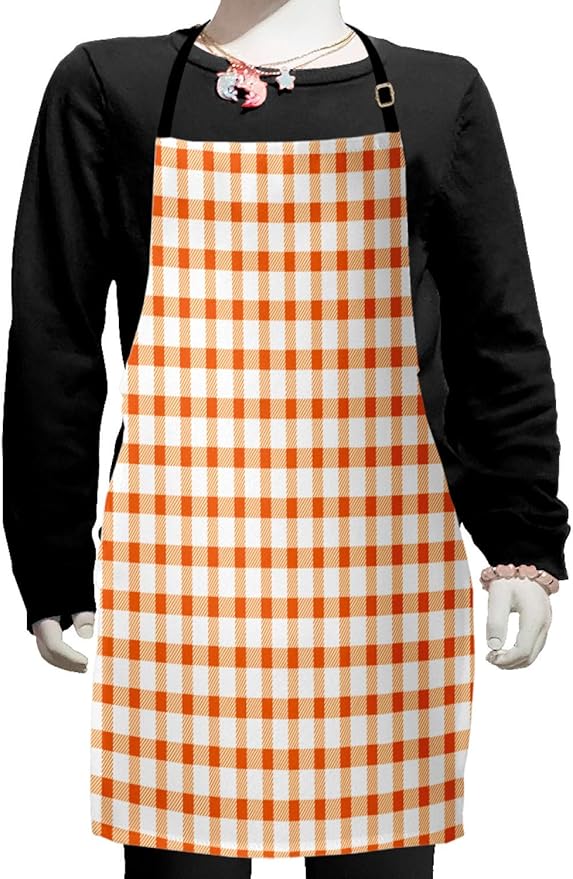 Amazon.com: Ambesonne Orange and White Apron, Retro Gingham Style ...