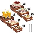 Amazon.com | 6 Pcs Buffet Risers with Mini Signs, Rustic Wood Cake ...