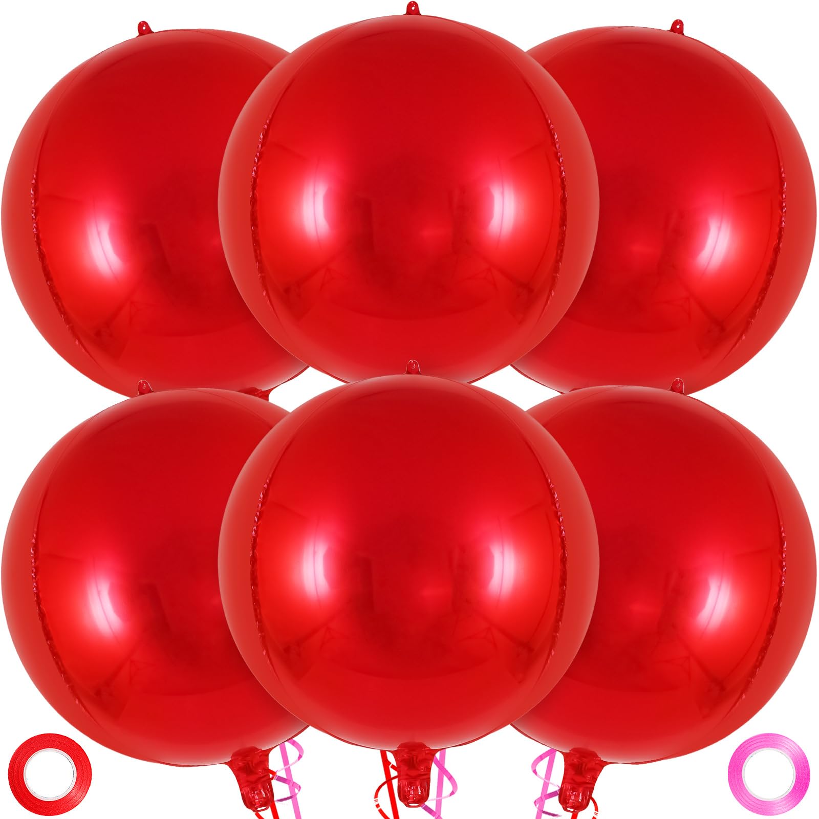 Metallic Red Balloons, 22 Inch Large Sphere Round Balloons, 6 Pcs Red ...