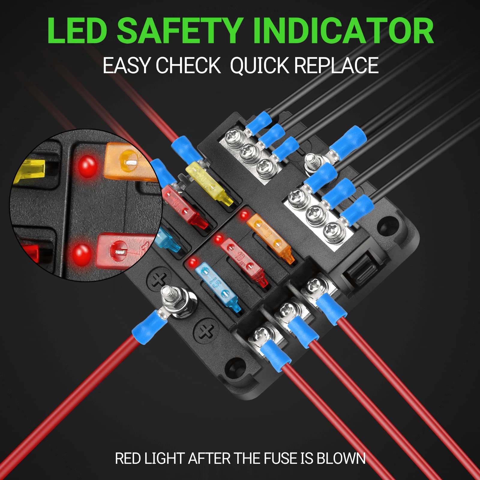 Mua 12V Fuse Block 6 Circuit Fuse Box Kit with Damp-Proof Fuse Panel ...