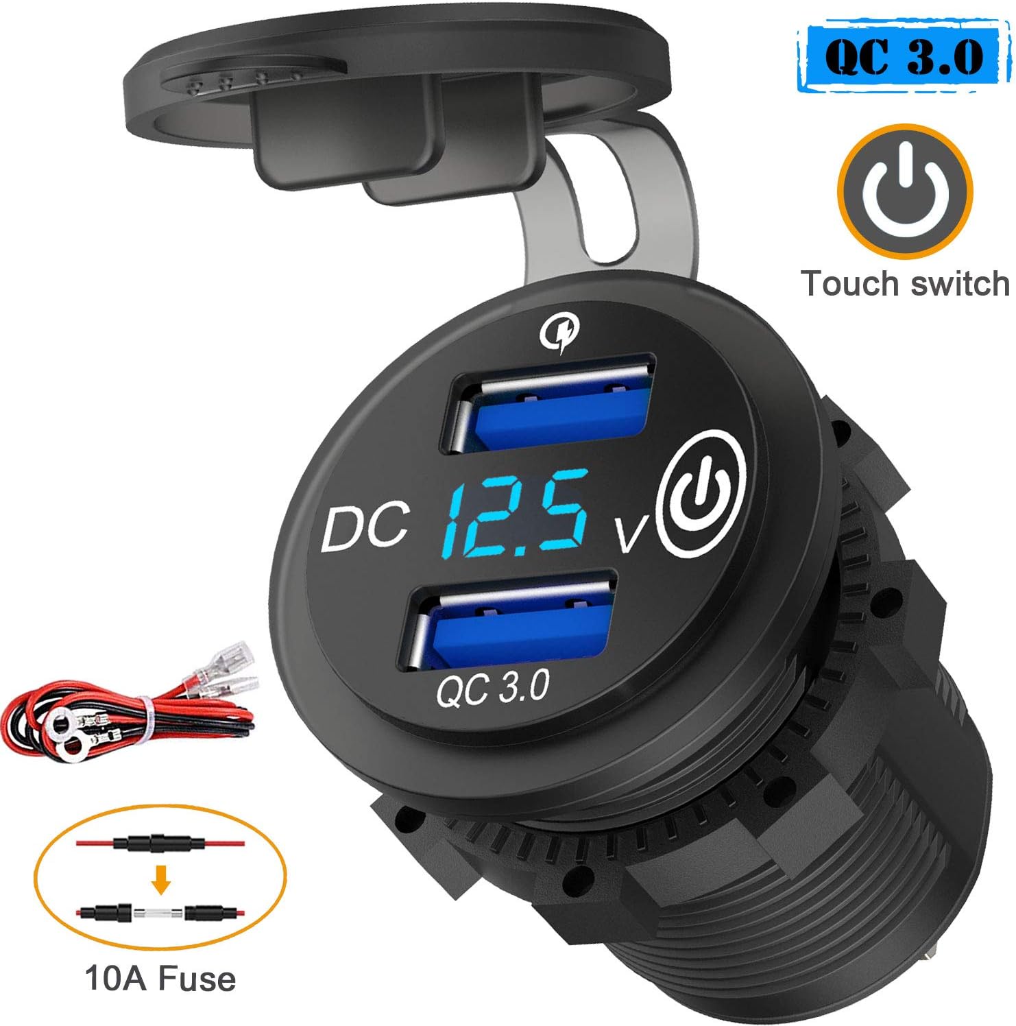 Amazon.com: Quick Charge 3.0 12V USB Outlet with LED Voltmeter, Dual ...