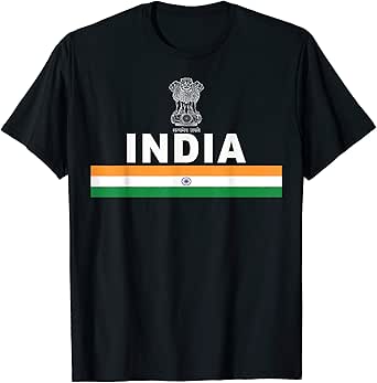 Amazon.com: Sports-style National Emblem and Flag of India T-Shirt ...
