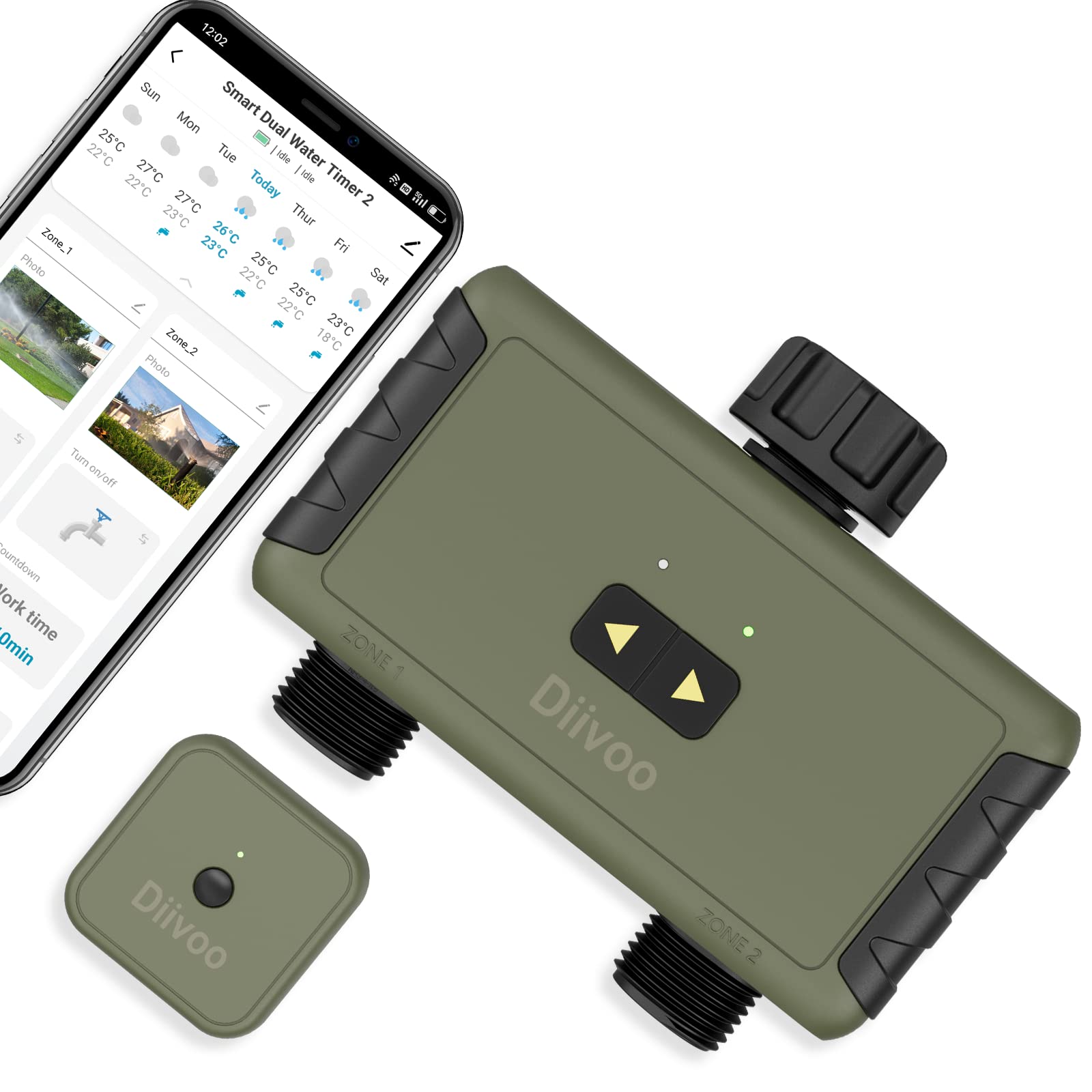 WiFi Sprinkler Timer 2 Zone, Diivoo Smart Water Timer for Garden Hose ...