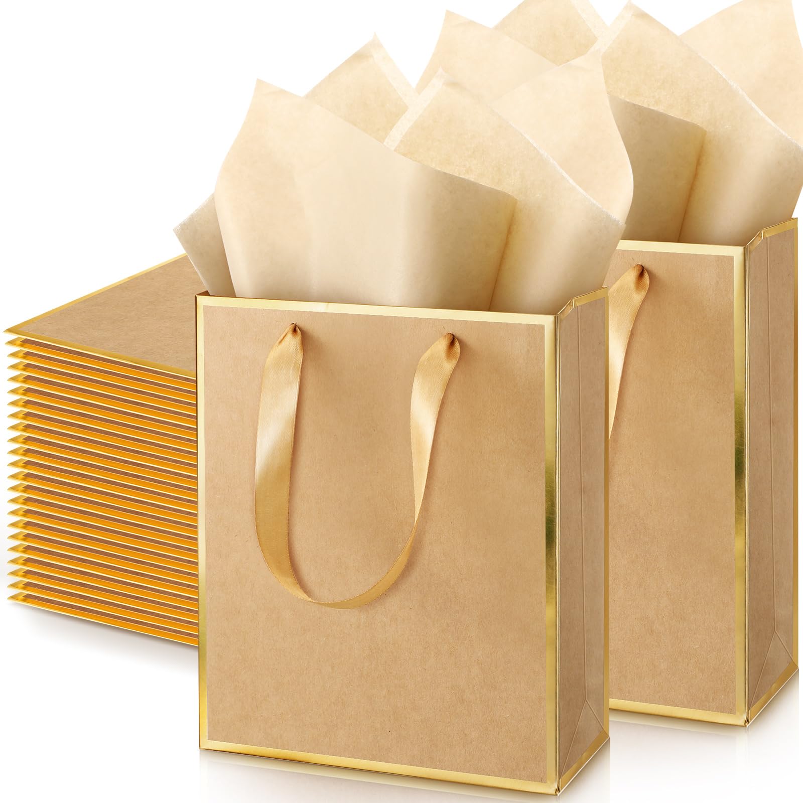 Yeaqee 50 Pack Metallic Gift Bags with Handle and Tissue Paper Gold ...