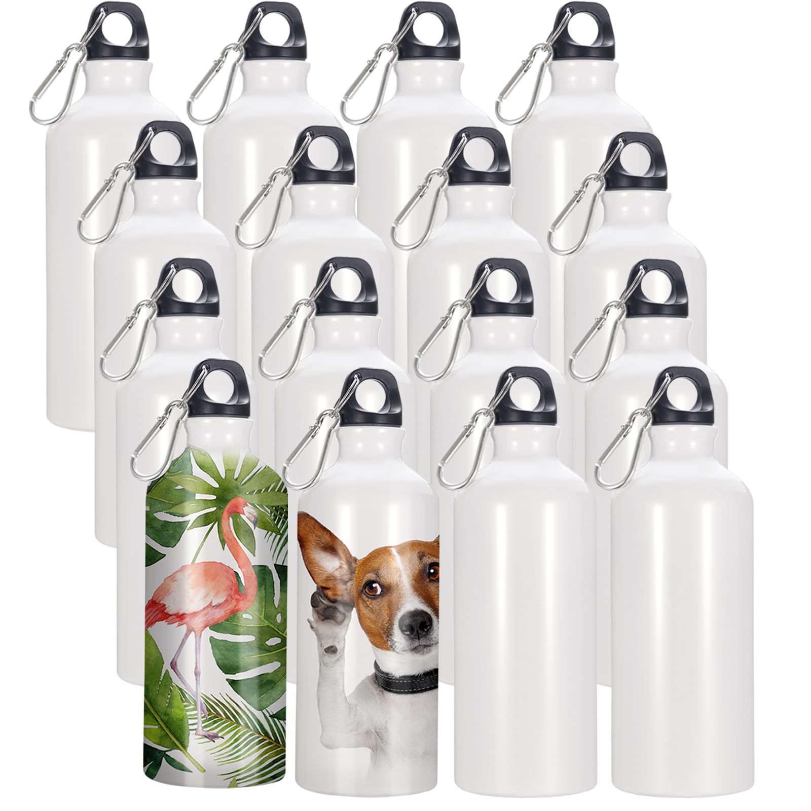 YOUKE OLA 16 Pack Sublimation Aluminium Water Bottle with Carabiner Blank White Aluminum Sports ...