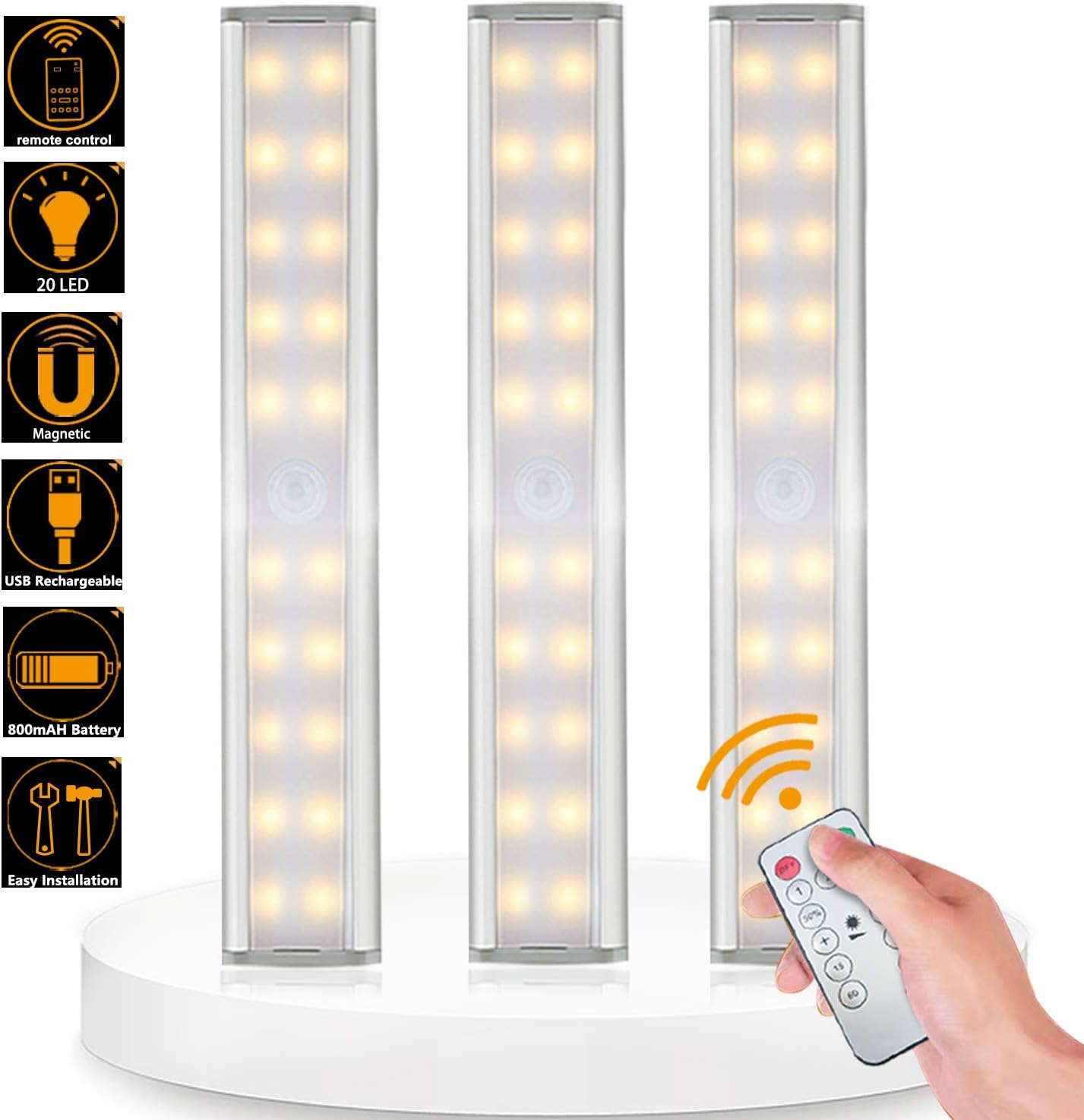 Bojim Lot de 3 Lampe de Placard à 20 LED Sans Fil avec Télécommande ...