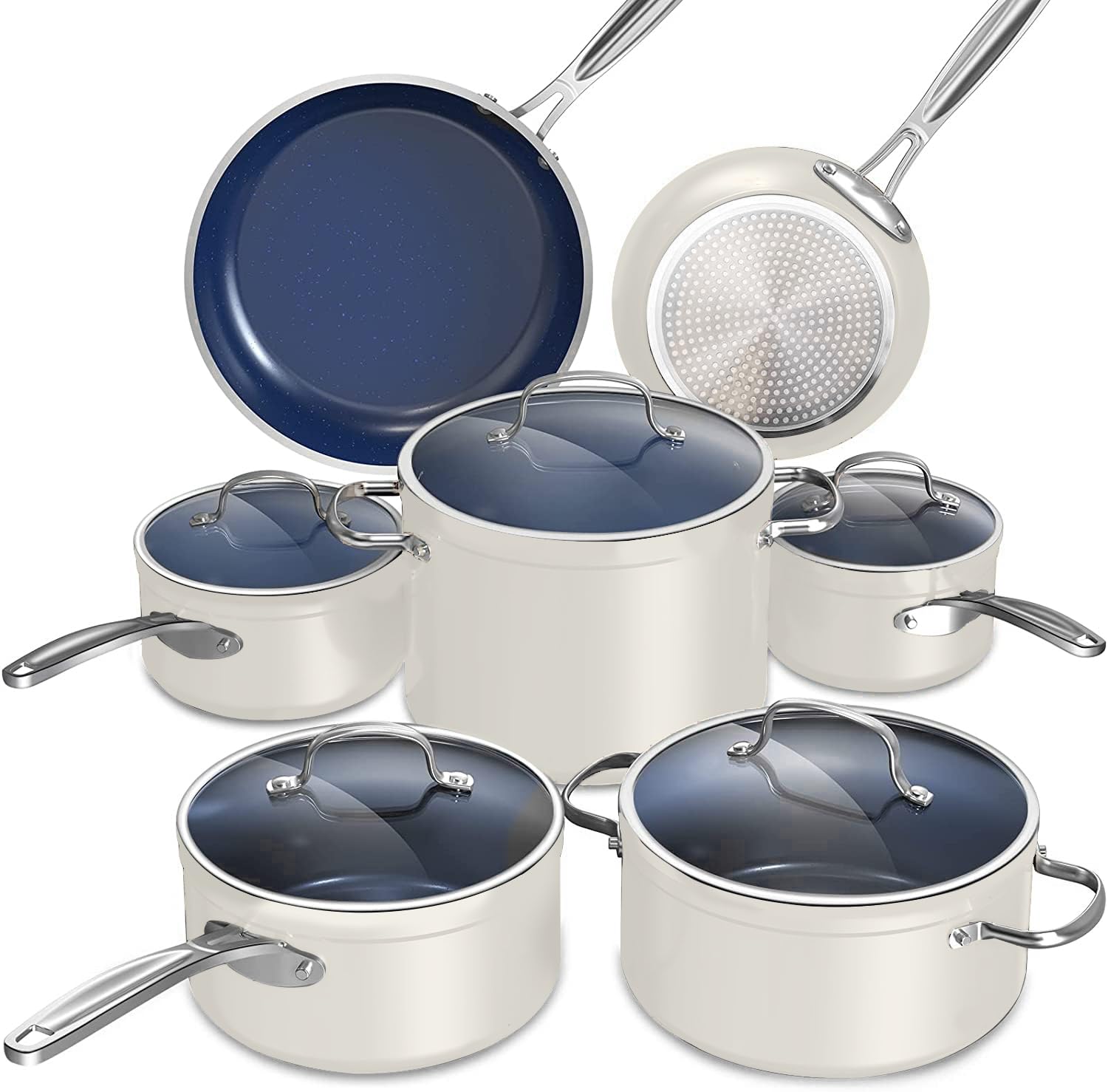 Nuwave Healthy Duralon Blue Ceramic Nonstick Cookware Set, Diamond ...