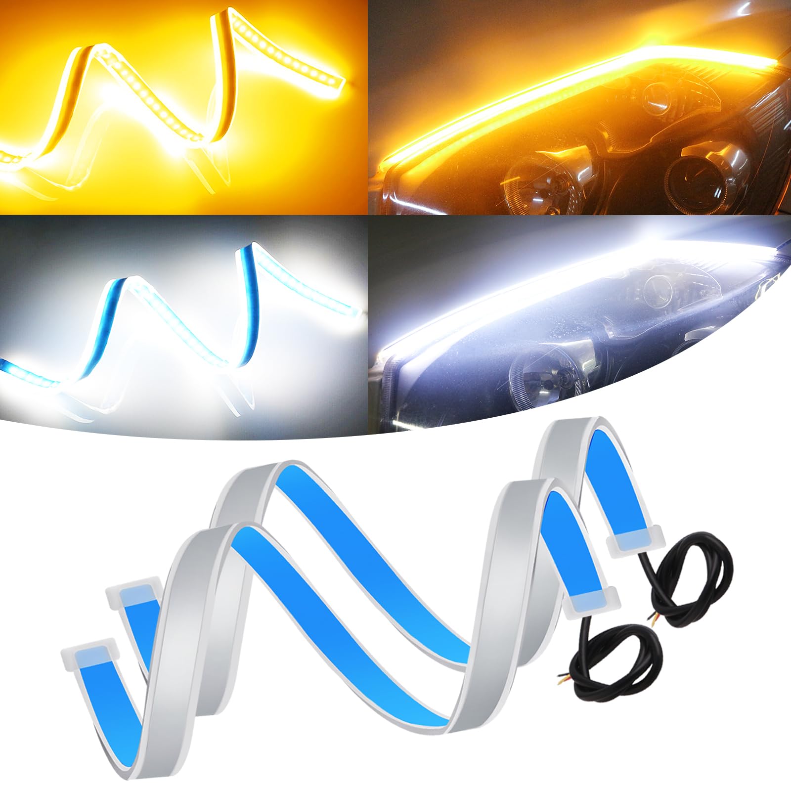 Qasim 24Inch Daytime Running Light Strip 60CM Start Scan White and ...