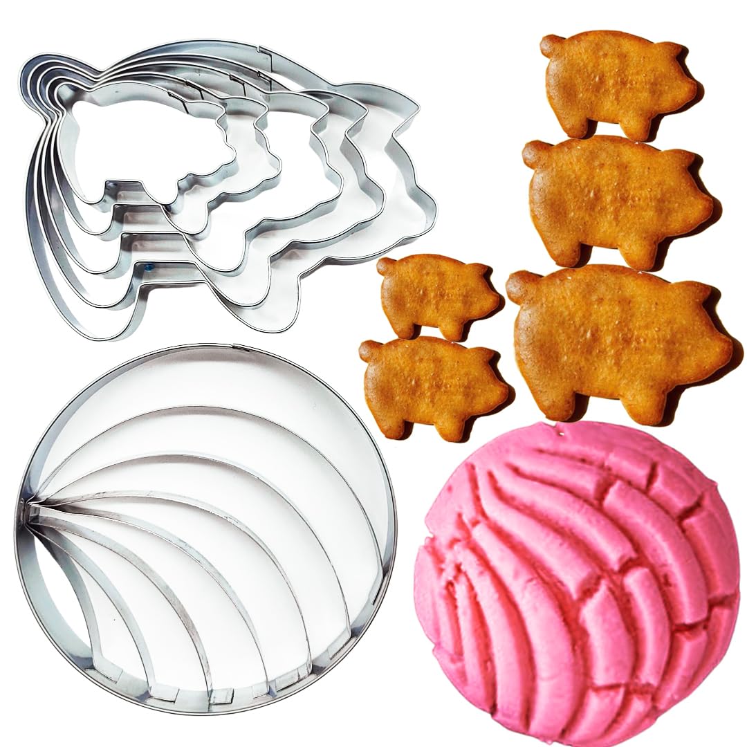 Doczen Concha Cutter & Pig Cookie Cutter Set for Mexican Cookbook Fans ...