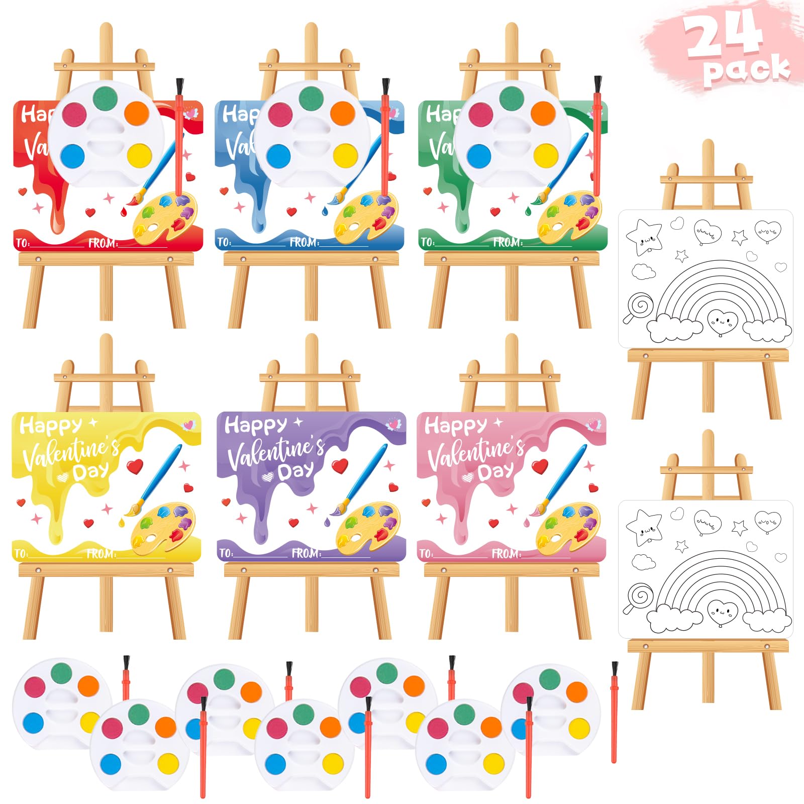 Golden Associate 24 Pcs Easel Valentines Day Cards for Kids School with ...