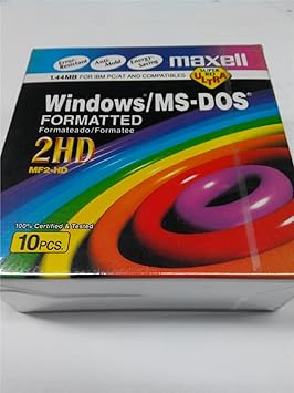 MAXELL MF2HD 1.44MB FLOPPY DISK, PACK OF 10. WINDOWS/MS-DOS FORMATTED. FOR IBM PC/AT AND ...