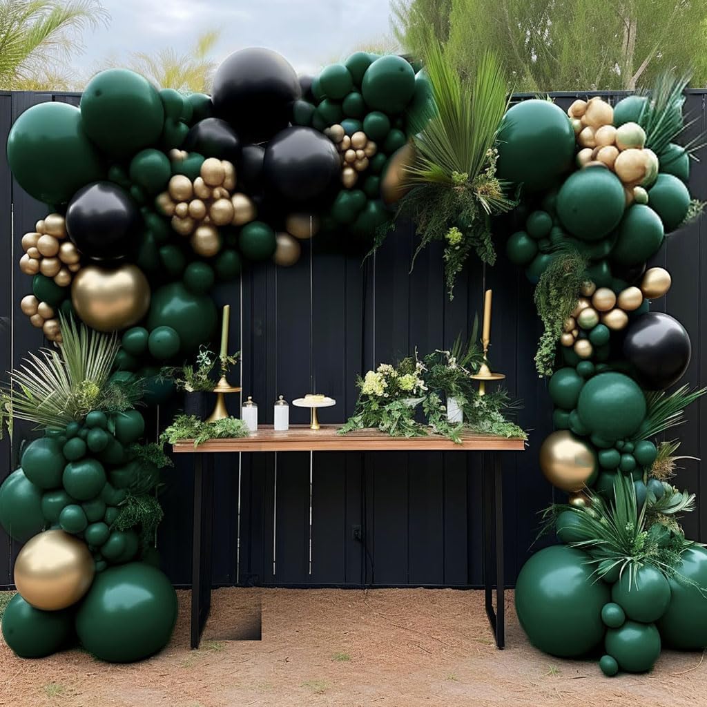 Black Green Gold Balloon Garland Double Stuffed Forest Dark Green Black ...