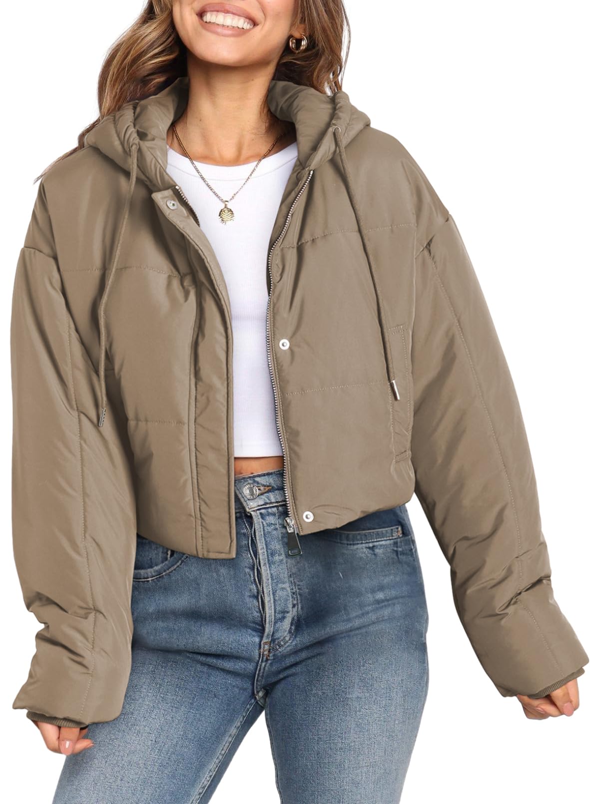Dokotoo Women's Trendy Casual Cropped Hooded Puffer Jacket Winter Warm ...