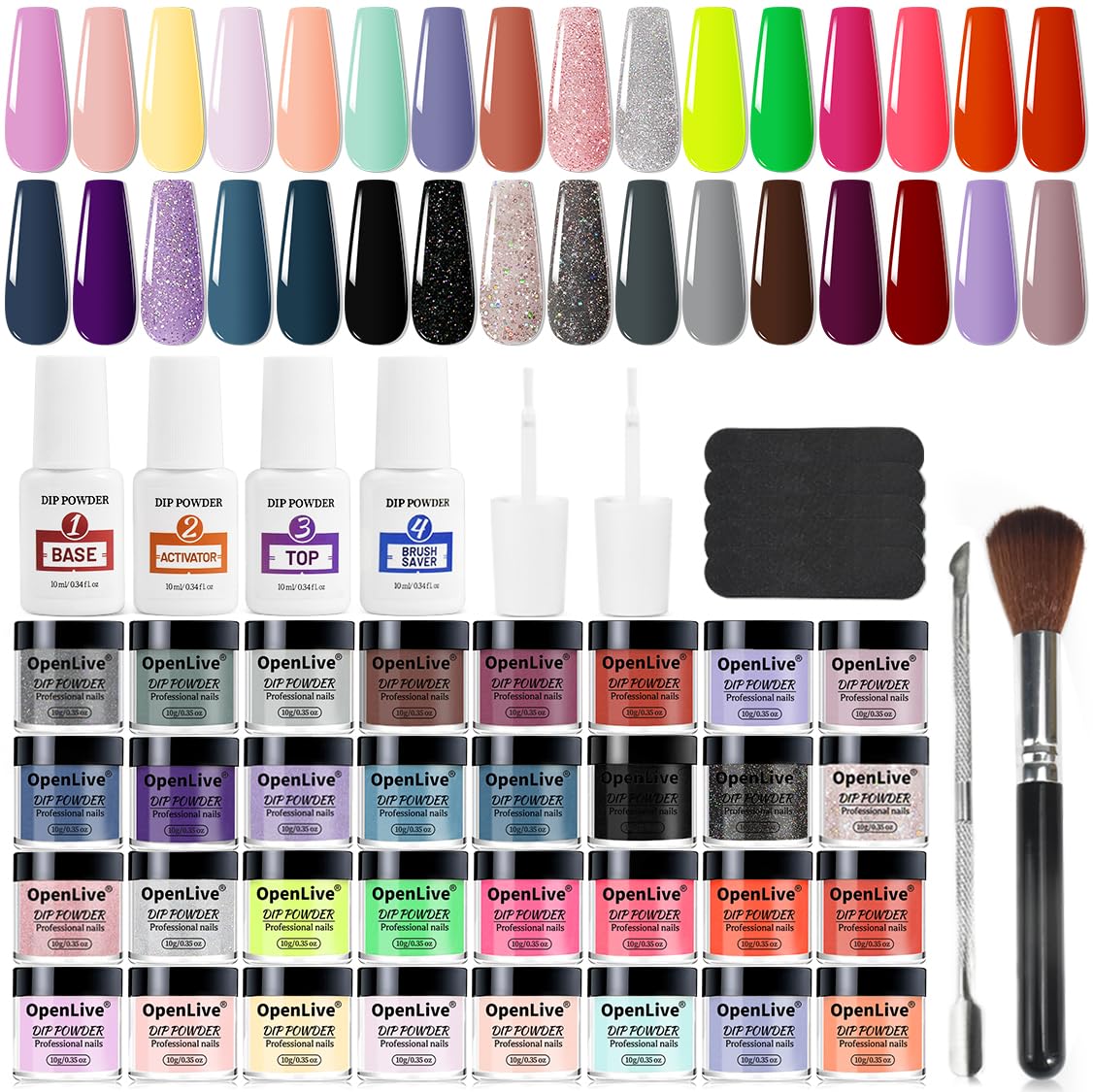 Openlive 36 Bottle Nail Dip Powder Starter Kit 32 Color Dip Nail Powder ...
