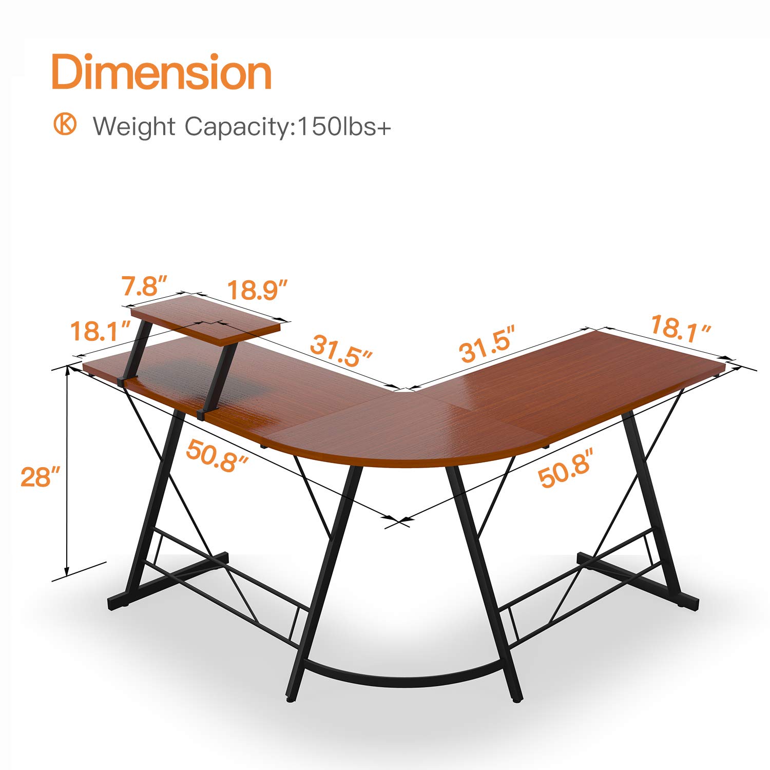 L Shaped Desk Home Office Desk with Round Corner Computer Desk with ...
