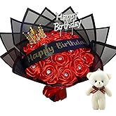 Amazon.com: (Self-assembly) Eternal Blue Ribbon Rose Bouquet Artificial Rose Flowers Bouquet ...