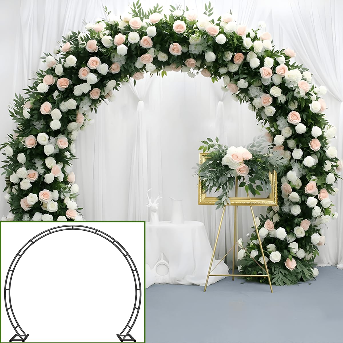 Queension Metal Wedding Arch for Ceremony Party Decoration 8Ft Wide 7Ft ...