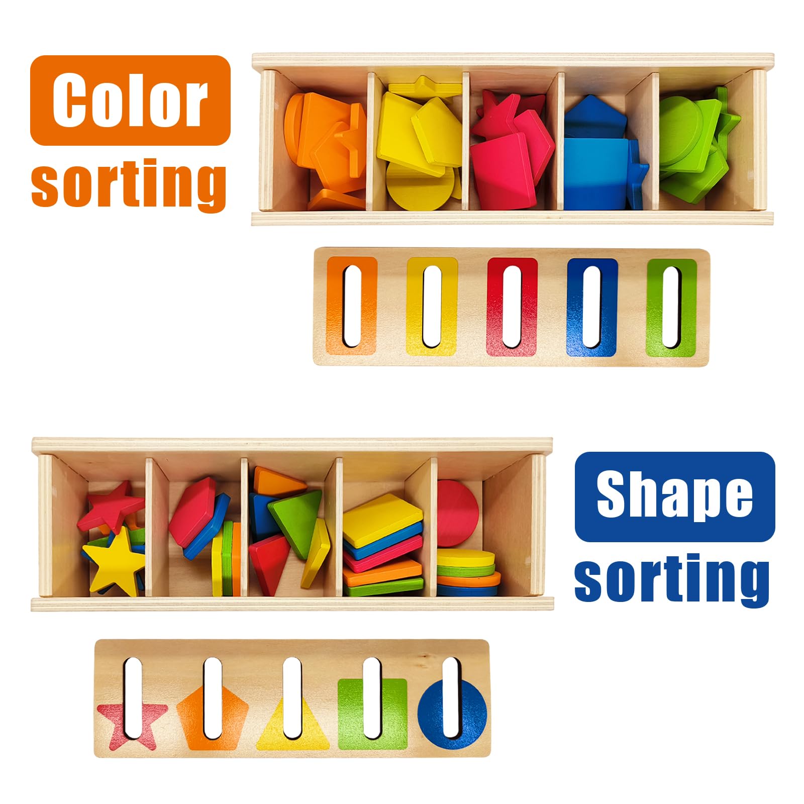 YidaSouko Montessori Toys Wooden Color Shape Sorting Learning Matching ...