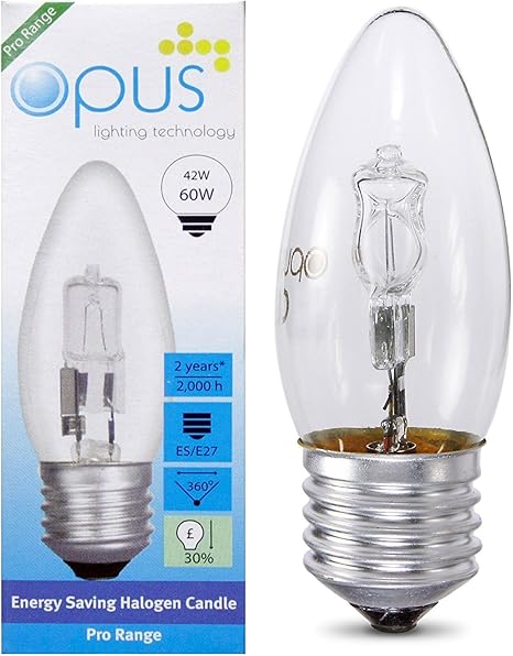 Pack of 5 Halogen Candle Light Bulbs 42W = 60 W ES E27 Screw Base ...