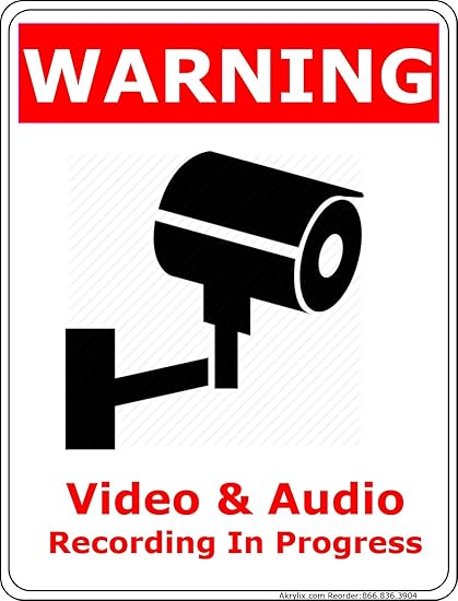Warning Video and Audio Recording In Progress Vinyl PVC Sign: Amazon.co ...