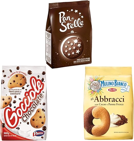 Biscuits italiens PAN DI Stelle + ABBRACCI + GOCCIOLE AL Cioccolato ...