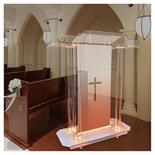 VZADGWA Pulpits for Churches with Wheel and LED Lights, Clear Church ...