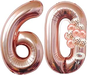 Amazon.com: Big, Rose Gold 60 Balloon Numbers - Large, 40 Inch | 60 ...