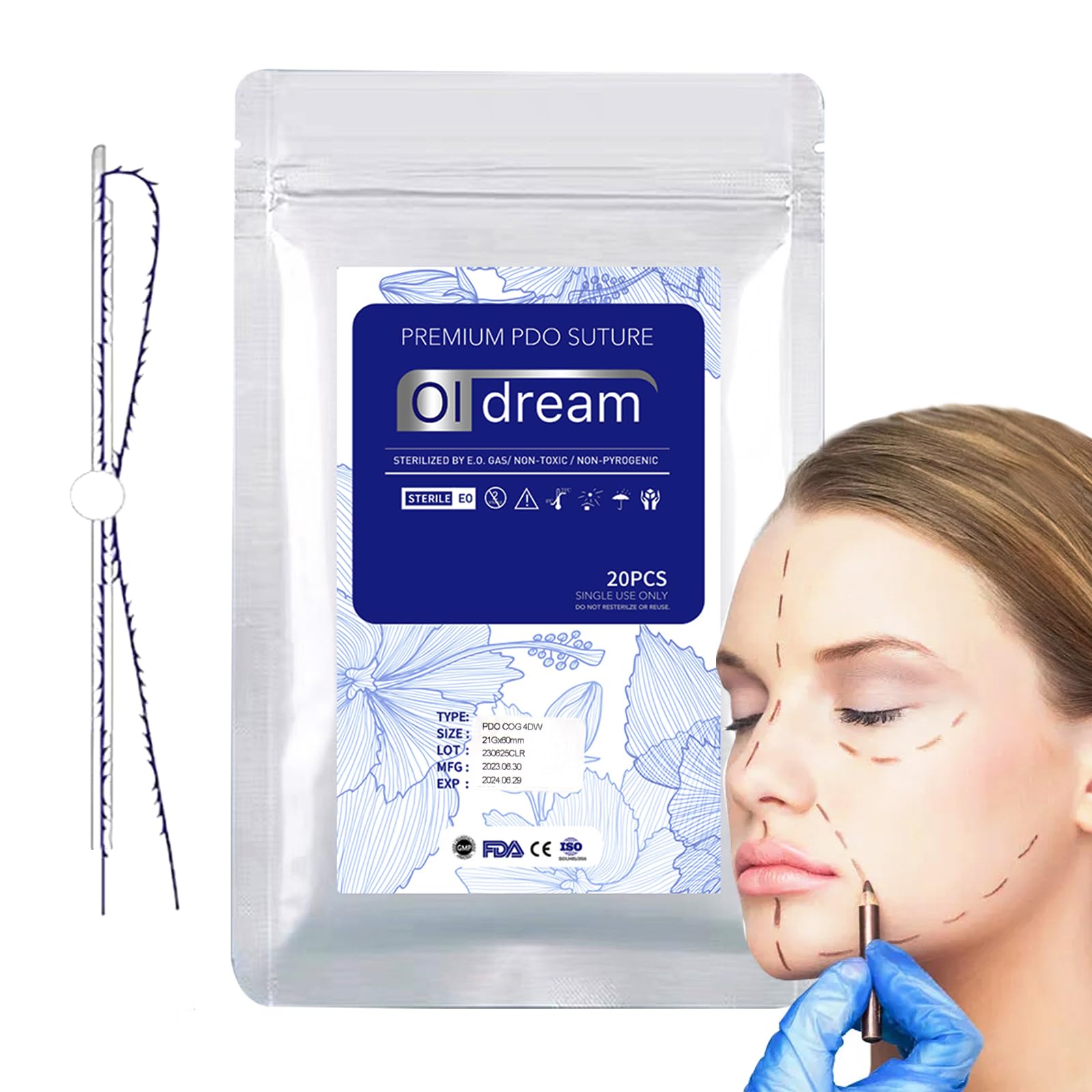 Oldream Pdo Cog Threads 21G60mm, Cog Thread for Fox Eye Lifting, W-Type ...