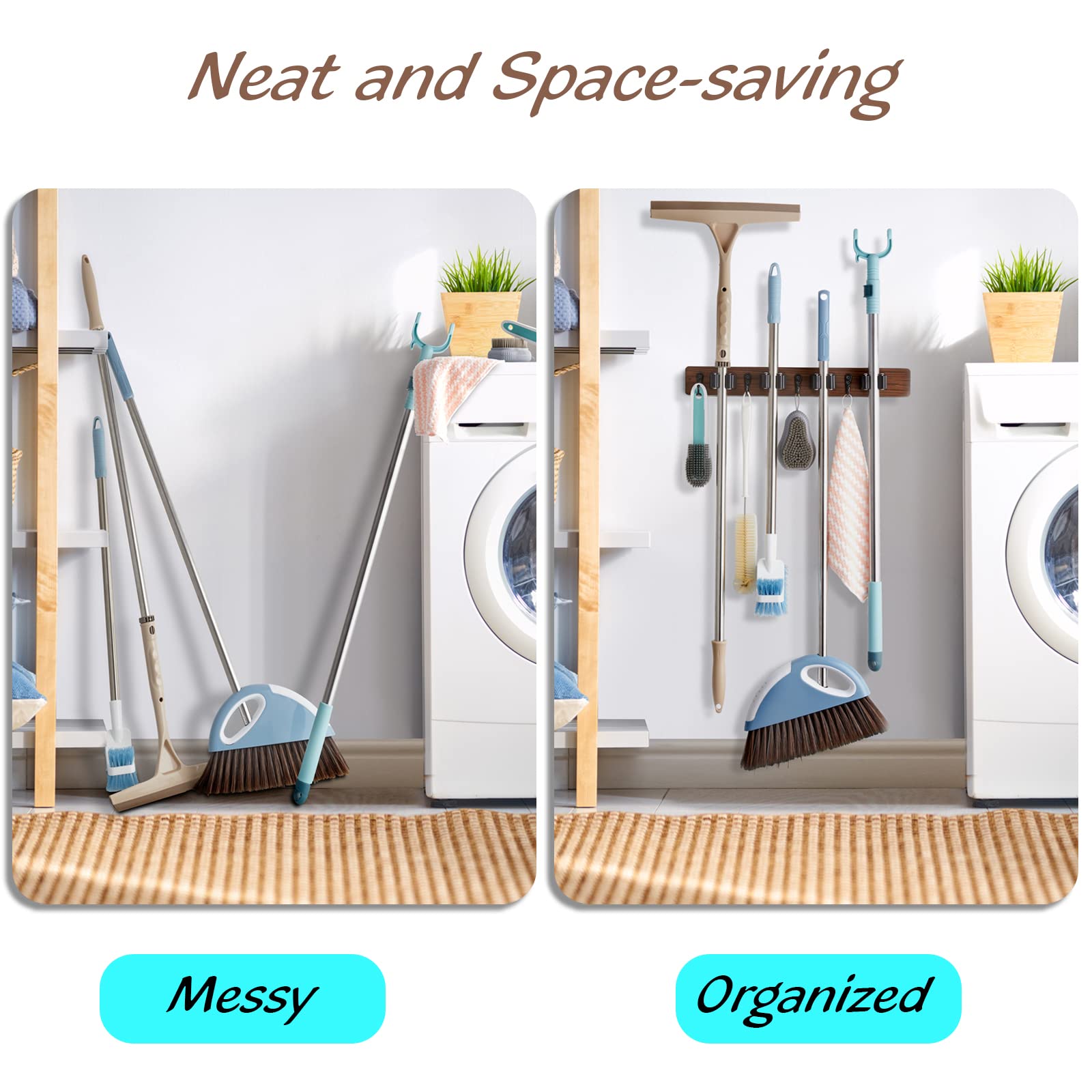 Mua OUTNILI Mop and Broom Holder Wall Mount - Rustic Wood Broom Mop ...