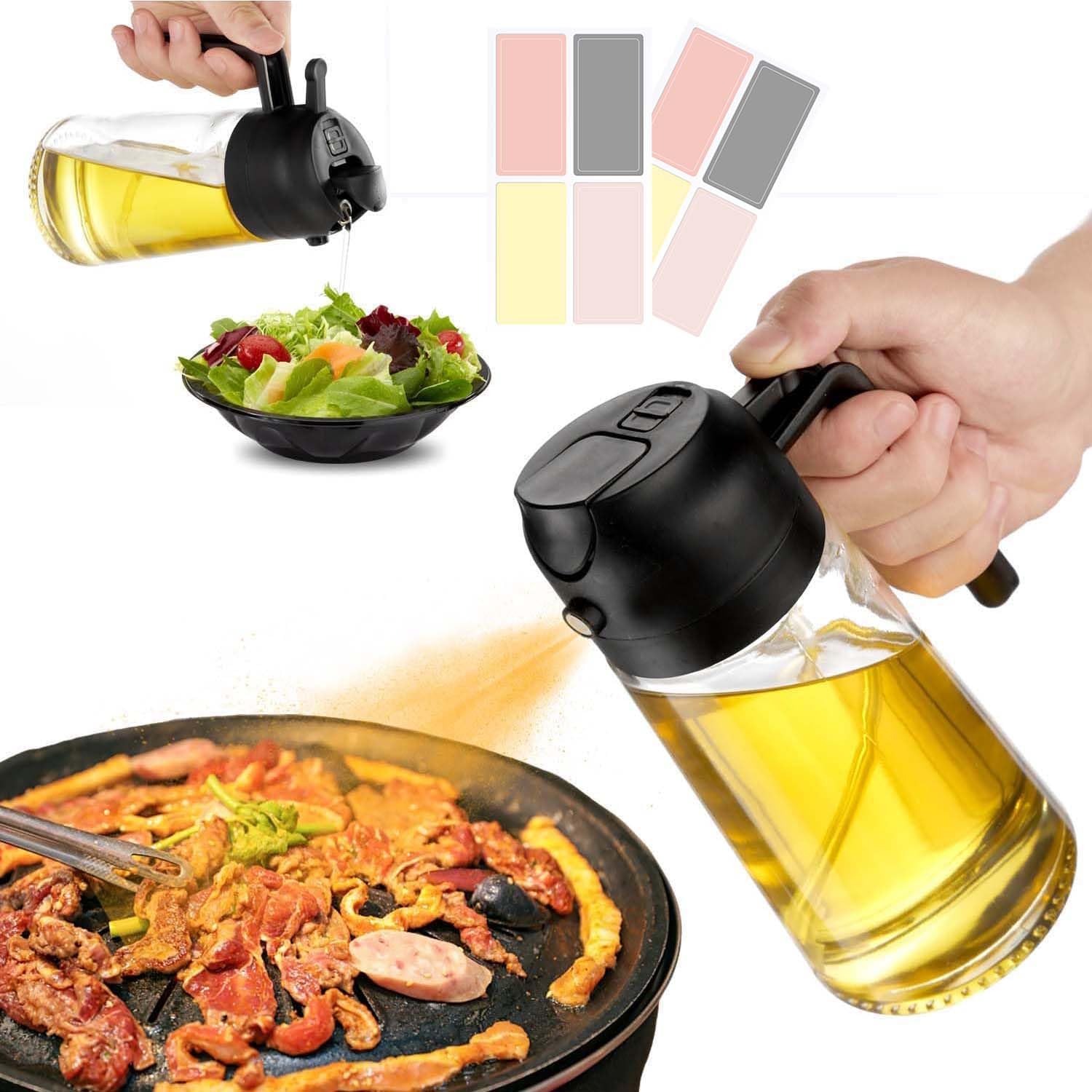 JULEHUI With Stickers 16oz Olive Oil Sprayer for Cooking - 2 in 1 Spray ...