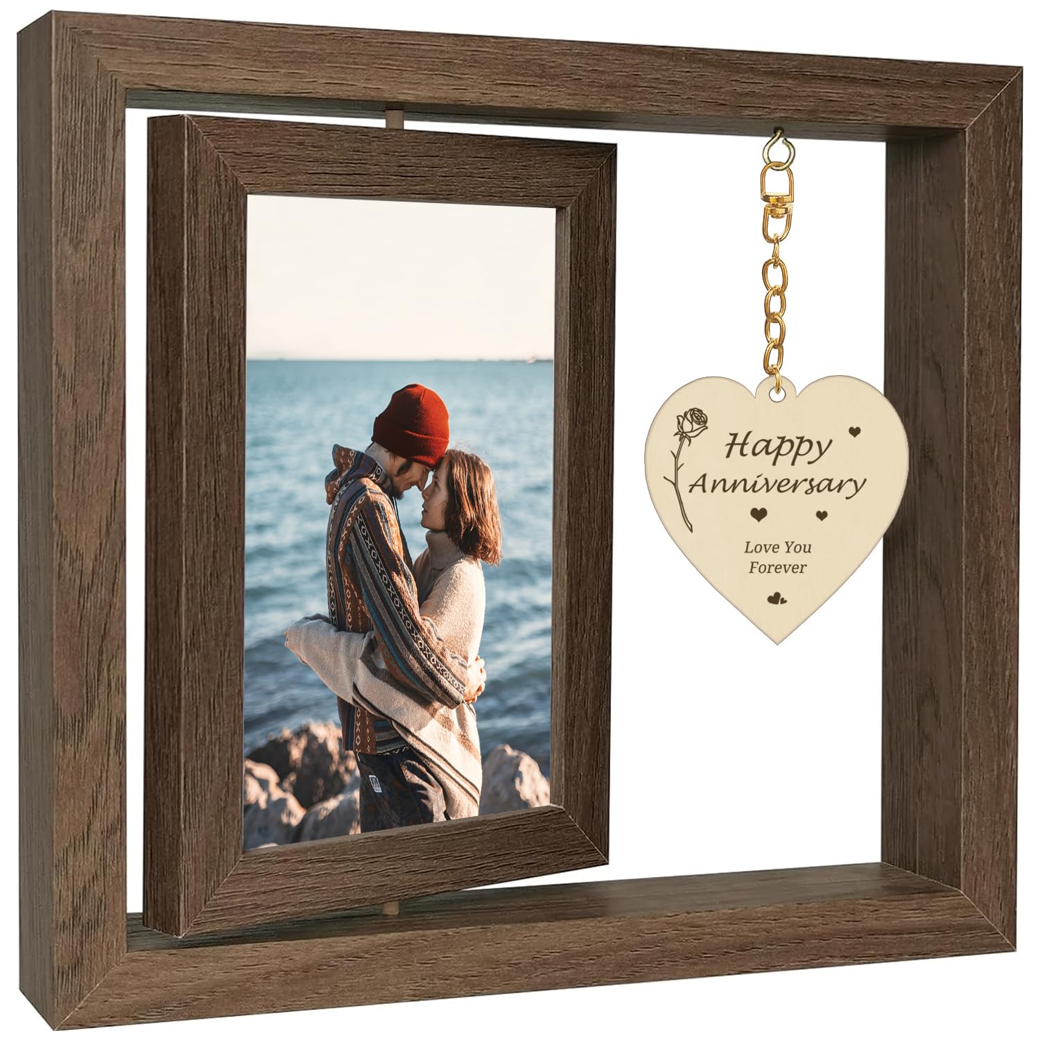 KJEC Rotating Floating Happy Anniversary Picture Frame, 4x6 Wood ...