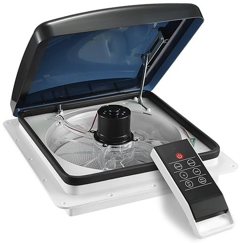 NovusTech RVNOVUS 14" RV Remote Roof Vent, 12 Volt Remote Control Exhaust Bathroom Ceiling ...