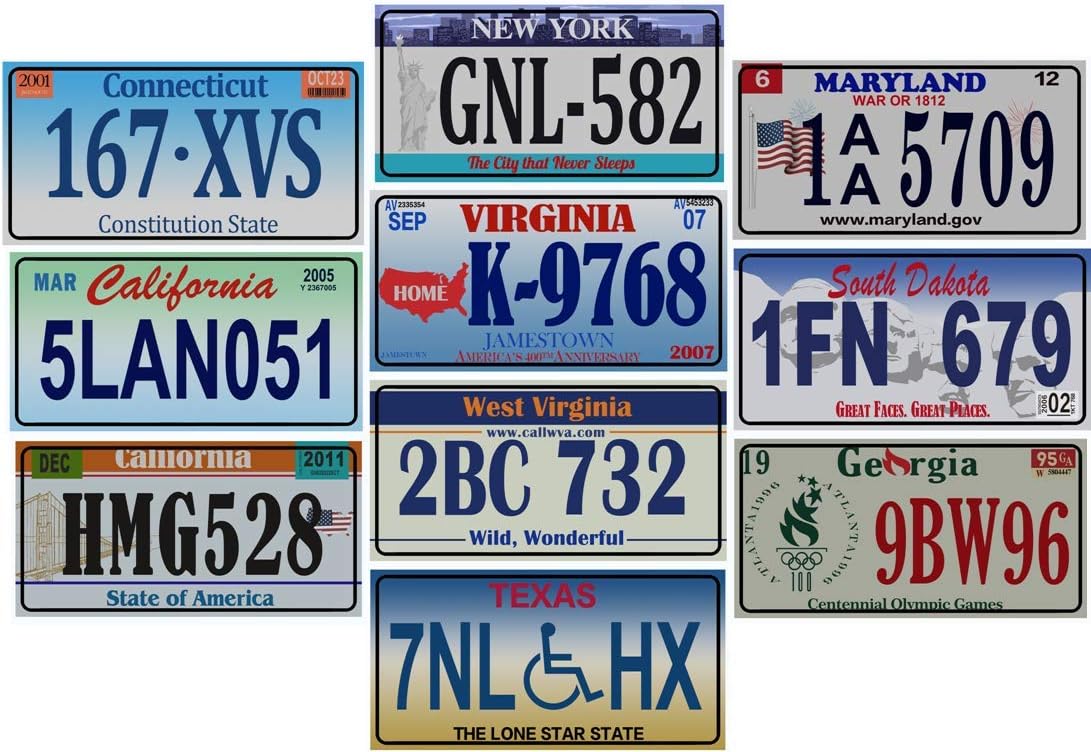 Set of 10 USA car registration plates in metal – replicas of real ...