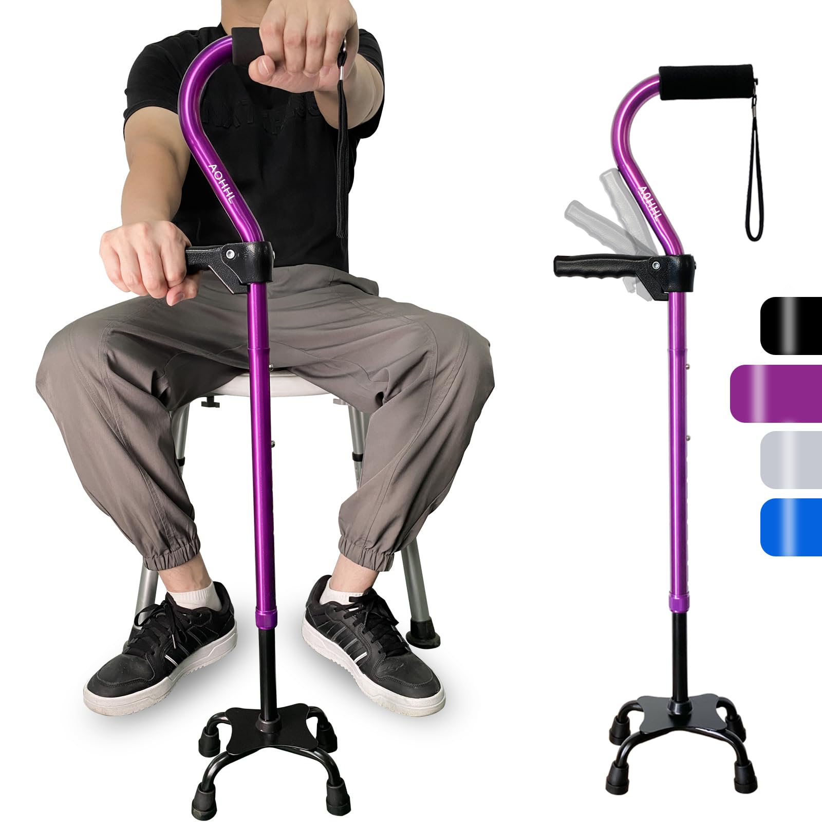 AOHHL Quad Walking Cane Foldable Adjustable Portable Stick Men & Women ...