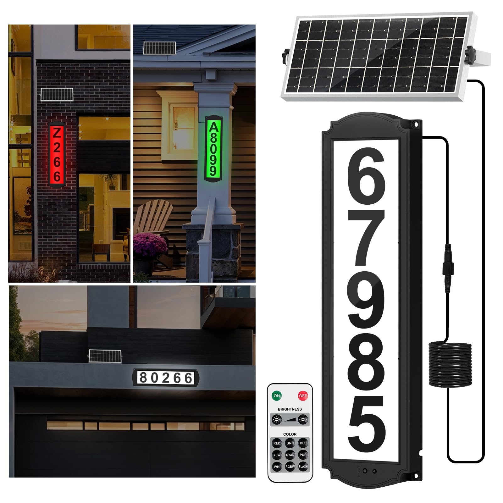 Solar House Numbers with Separate Panel, T-SUNUS Address Sign for ...