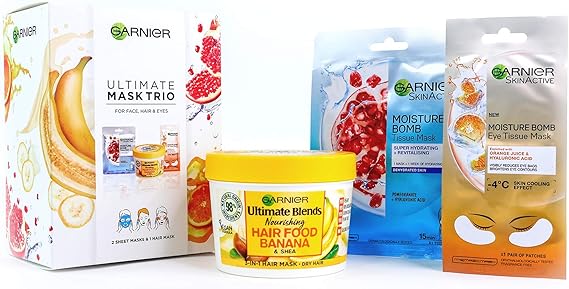 Garnier Ultimate Mask Trio for Face, Hair and Eyes Gift Set For Her ...